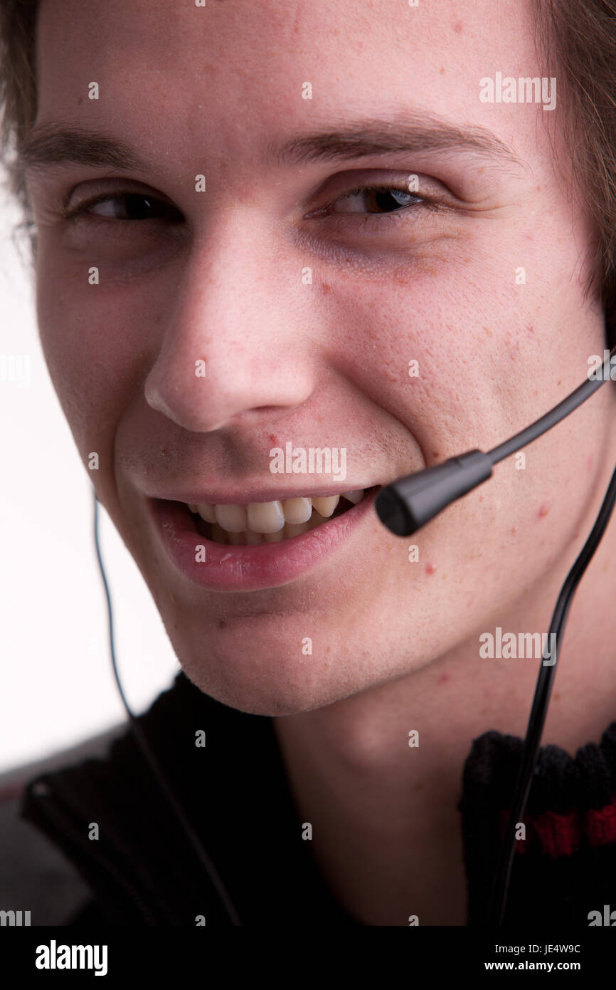 call center young man with a headset Stock Photo - Alamy
