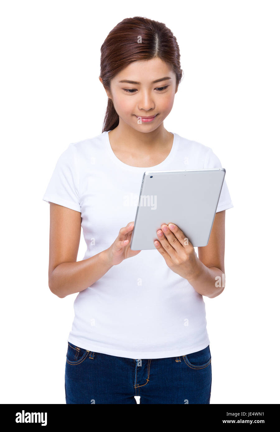 Woman use tablet Stock Photo - Alamy