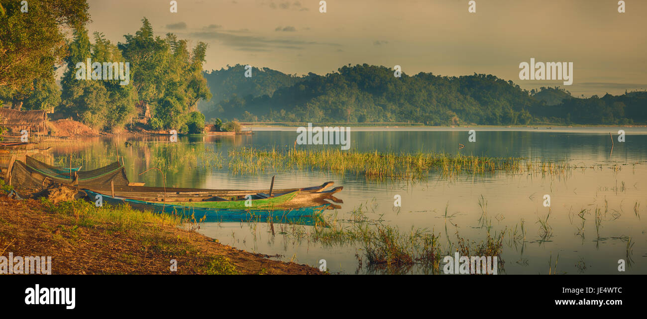 Panorama of a Lak lake at sunrise Stock Photo - Alamy