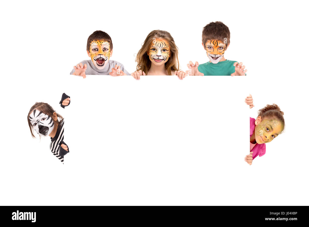 Children's group with face-paint over a white board Stock Photo - Alamy