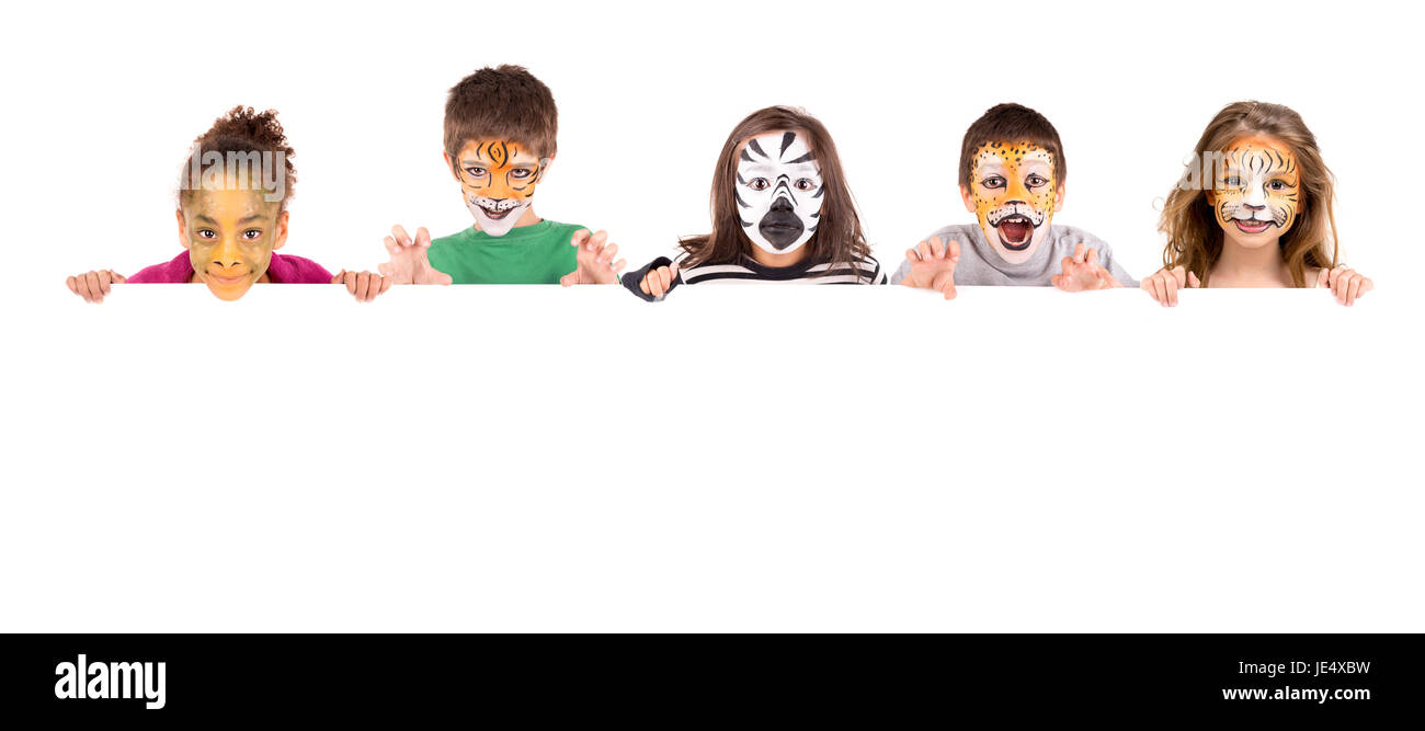 Children's group with face-paint over a white board Stock Photo - Alamy