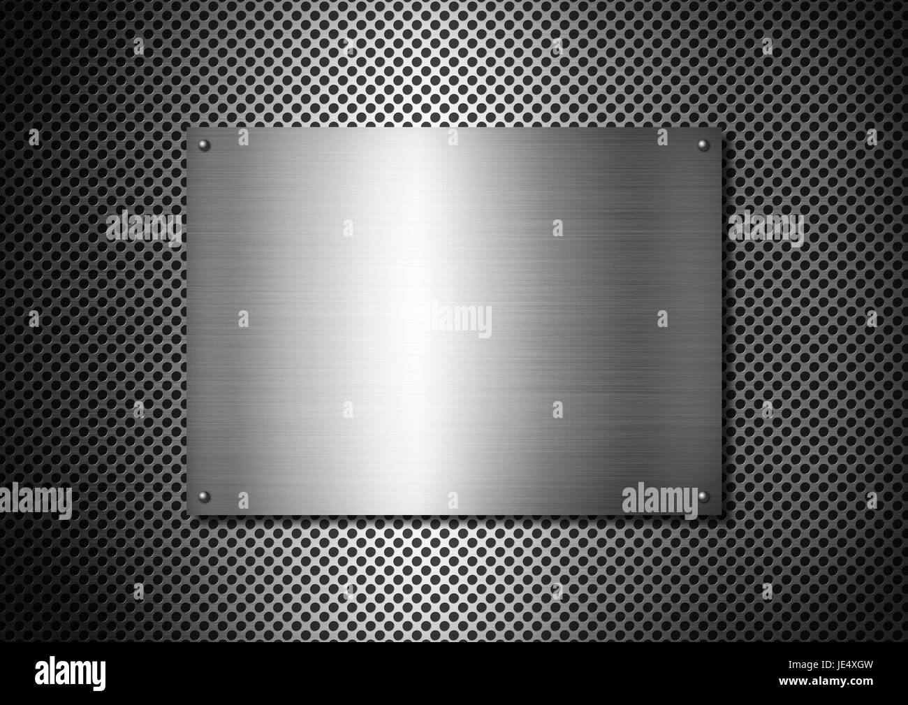 Silver Metal texture plate with screws on a aluminium grid background ...