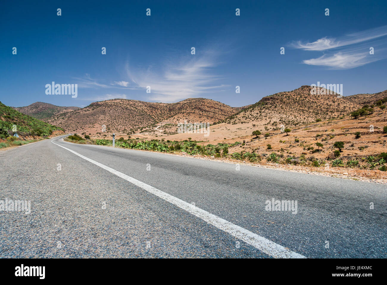 Highway among mountains and plain terrain, Morocco Stock Photo - Alamy