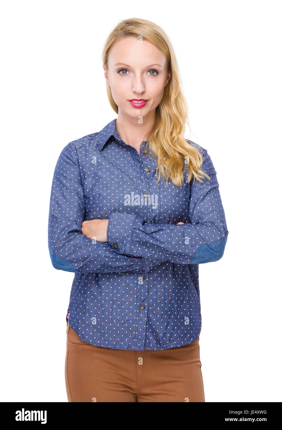 Caucasian woman cross arm Stock Photo - Alamy