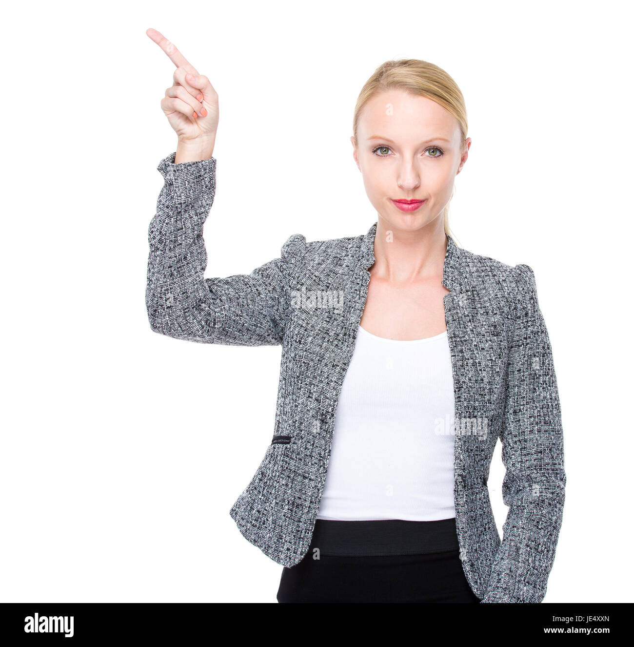 Caucasian businesswoman finger point up Stock Photo - Alamy