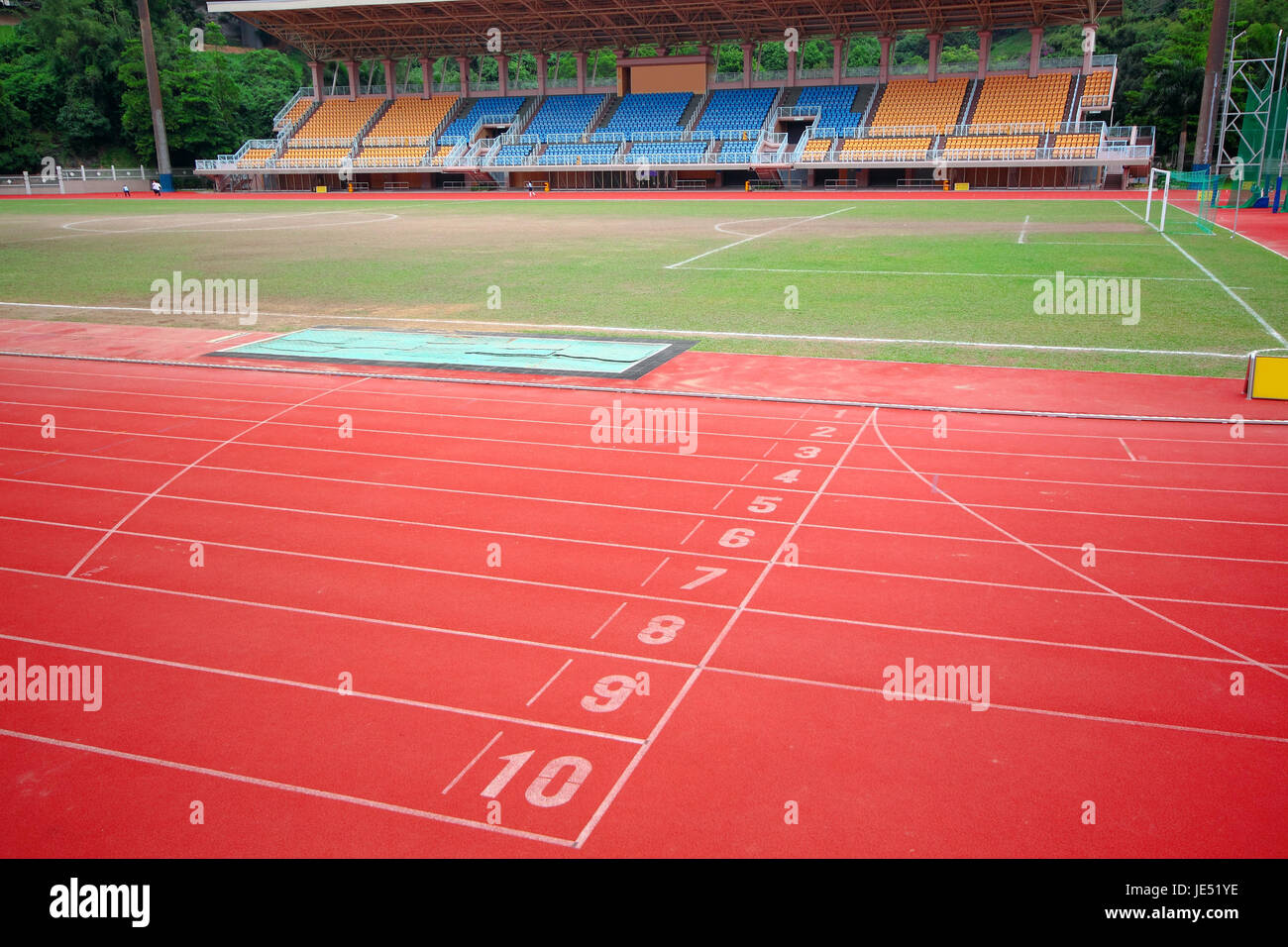 Stadium main stand and running track Stock Photo - Alamy