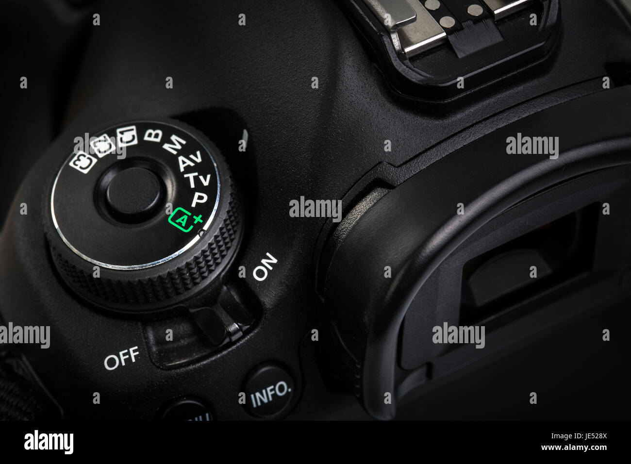 Professional modern DSLR camera - detail of the top LCD with settings ...