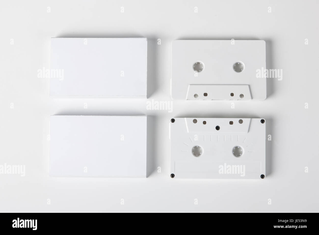 Blank audio cassettes on white background with blank packaging Stock ...
