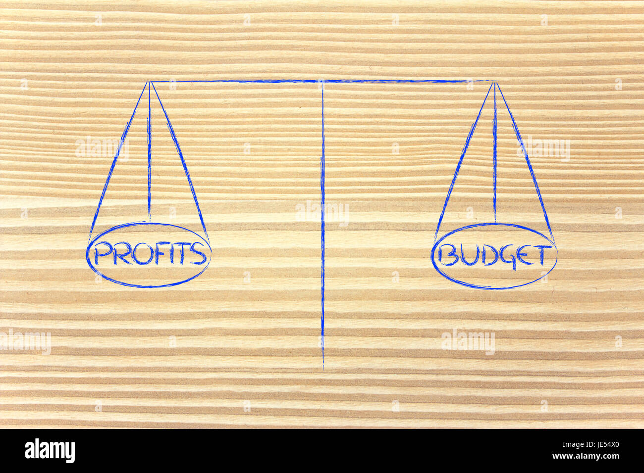 a balance measuring the relationship between budget and profits Stock ...