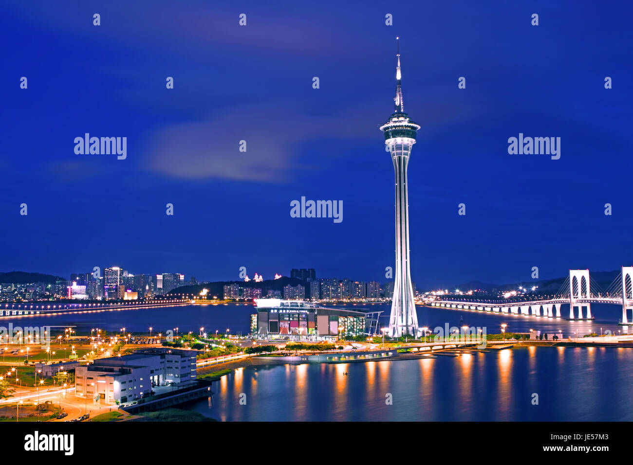 Urban landscape of Macau with famous traveling tower under sky near ...