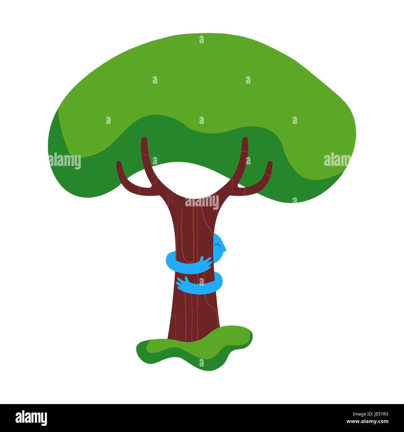 Tree hug illustration with happy kid, environment love concept design ...