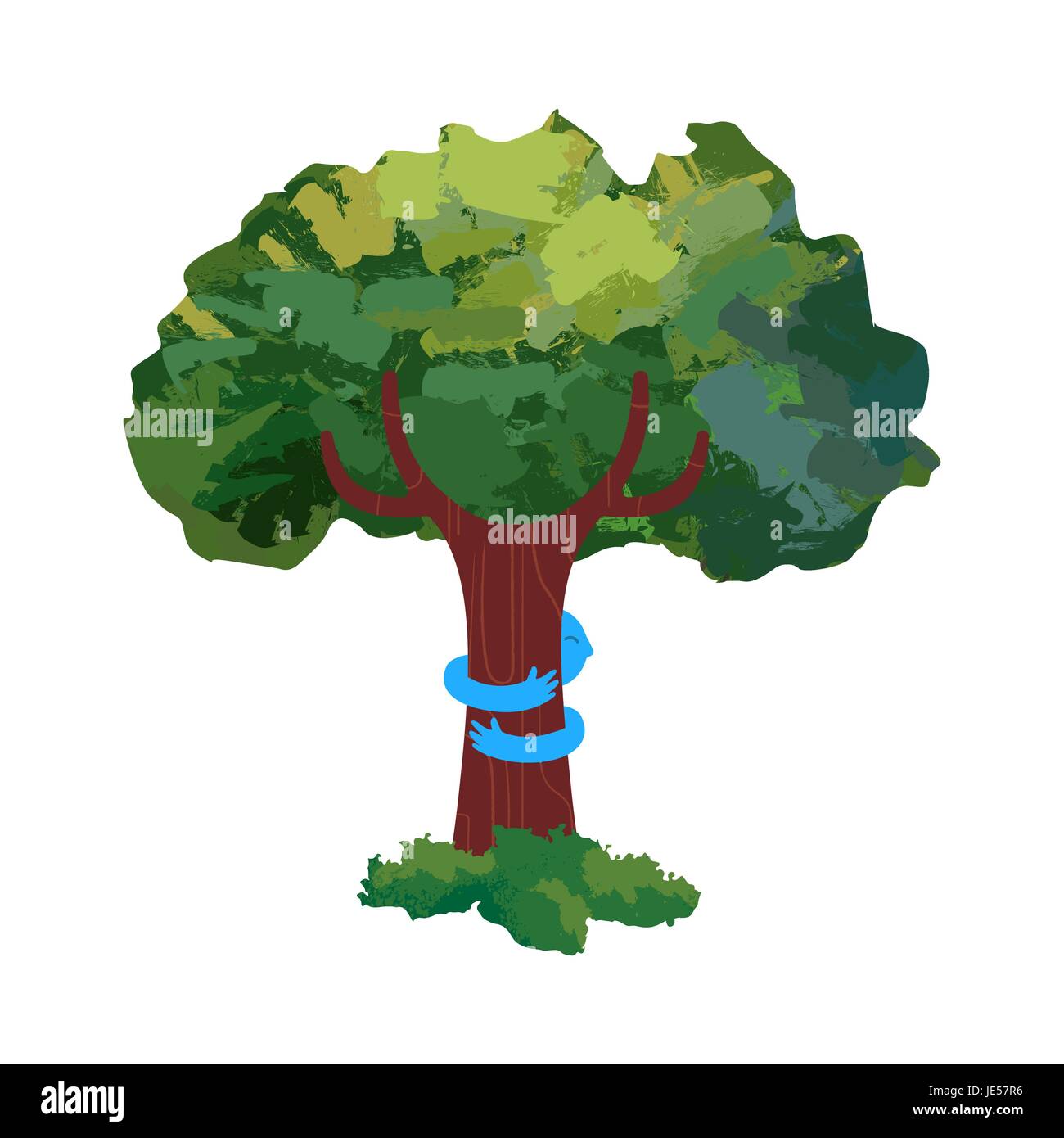 Tree hug illustration with happy kid, environment care concept design ...