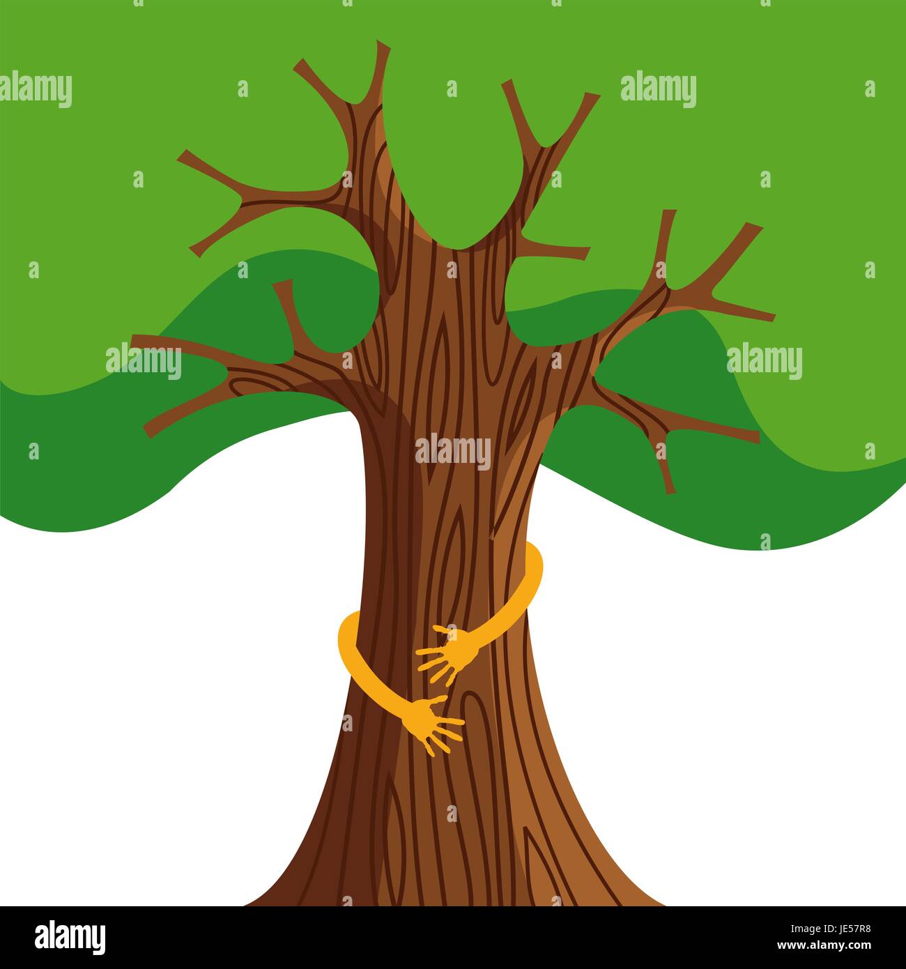 Tree hug illustration with human hand prints. Environment care concept ...