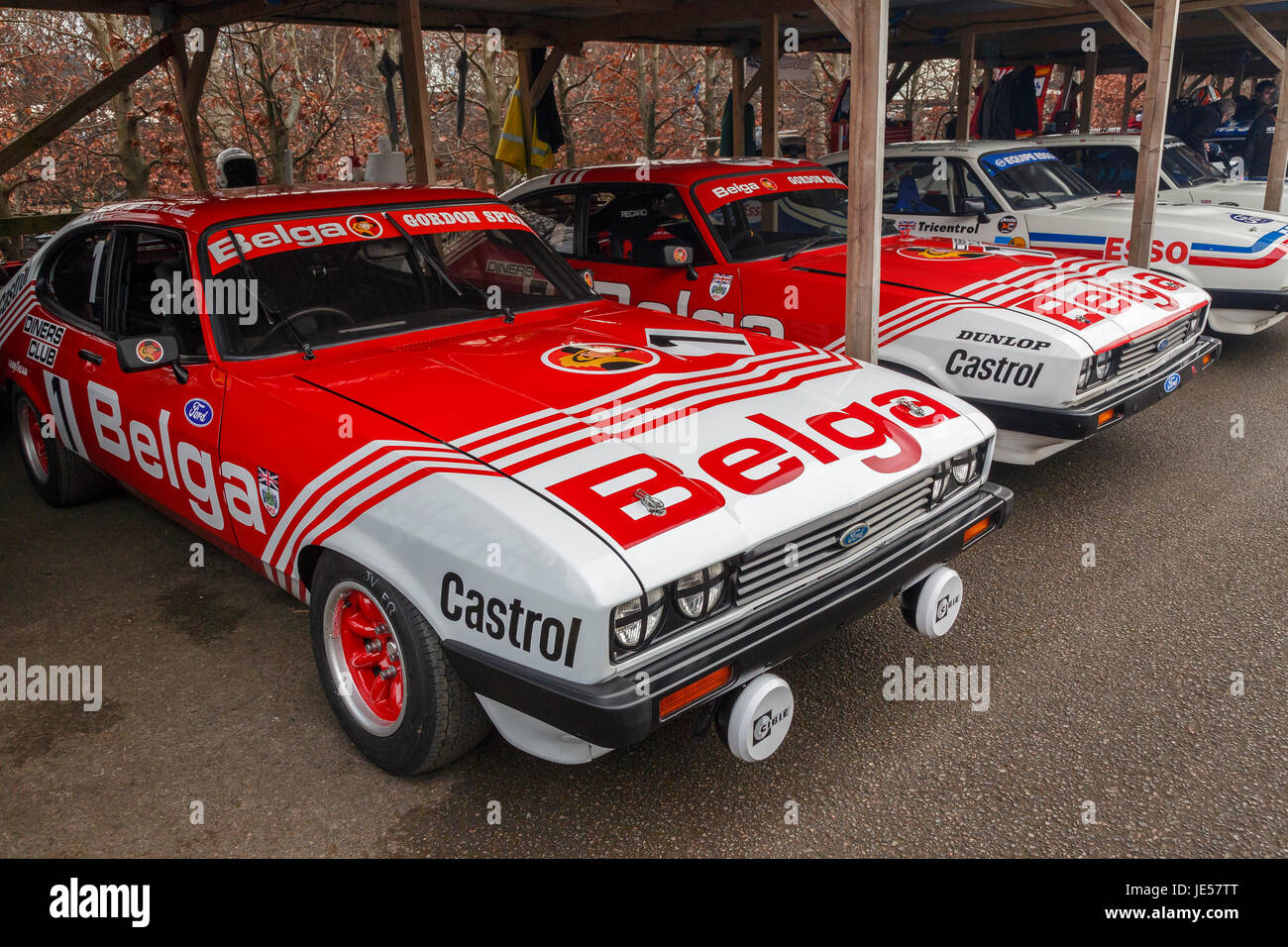 Two Belga livery 1979 Ford Capri MkIII 3.0s cars in the paddock for the ...