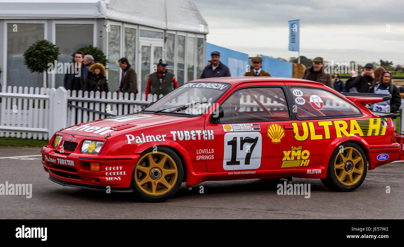 Restored, Dick Johnson livery, 1989 Ford Sierra Cosworth RS500 leaving ...