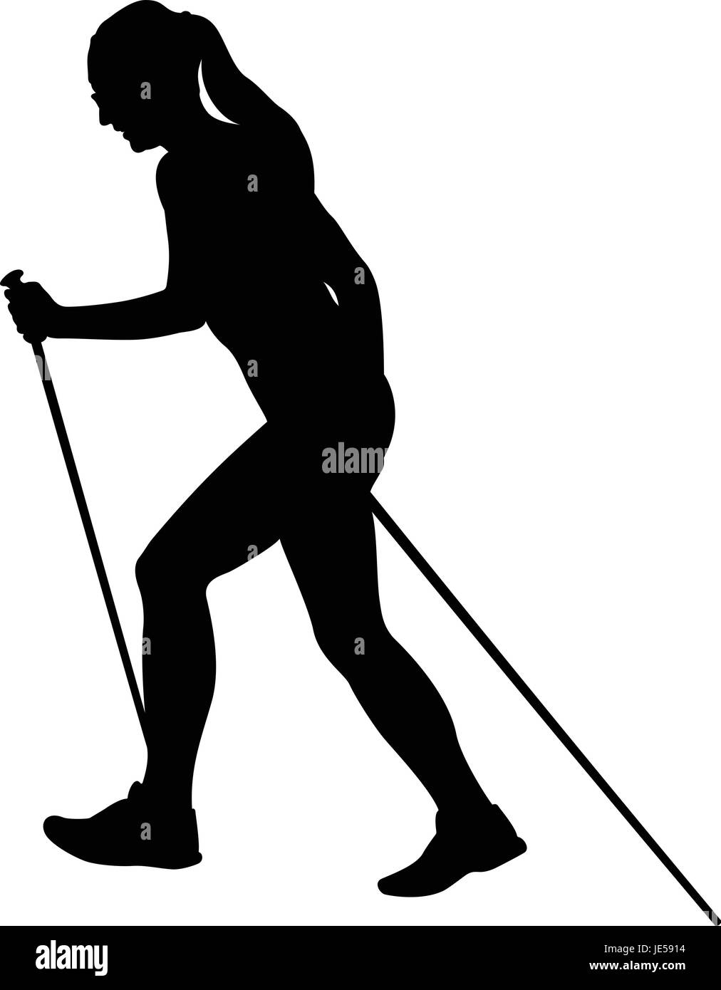 girl runner skyrunner with trekking poles running uphill black ...