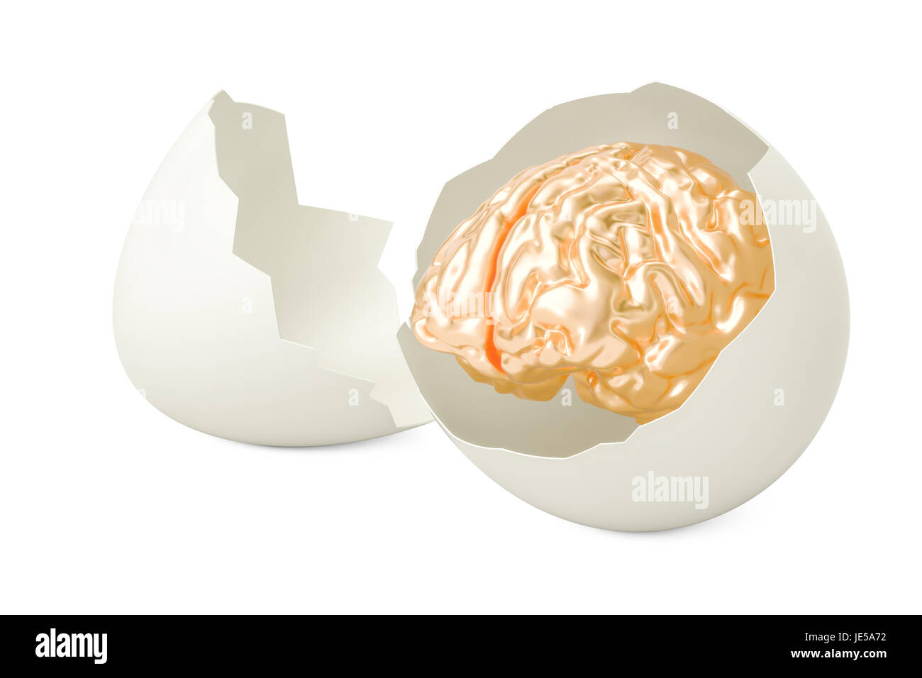 Golden Brain inside egg, 3D rendering isolated on white background ...