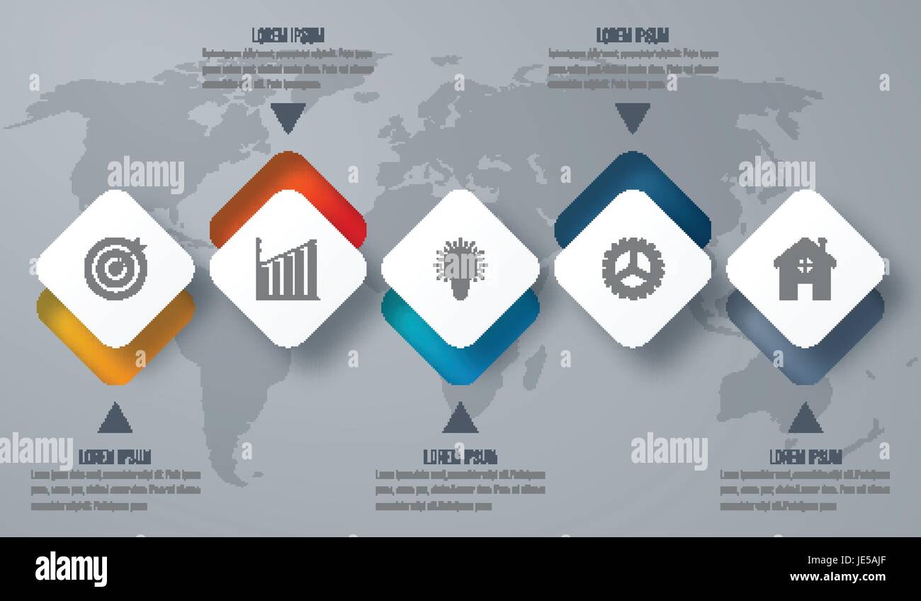 Infographic template of square elements. Business concept with 5 ...