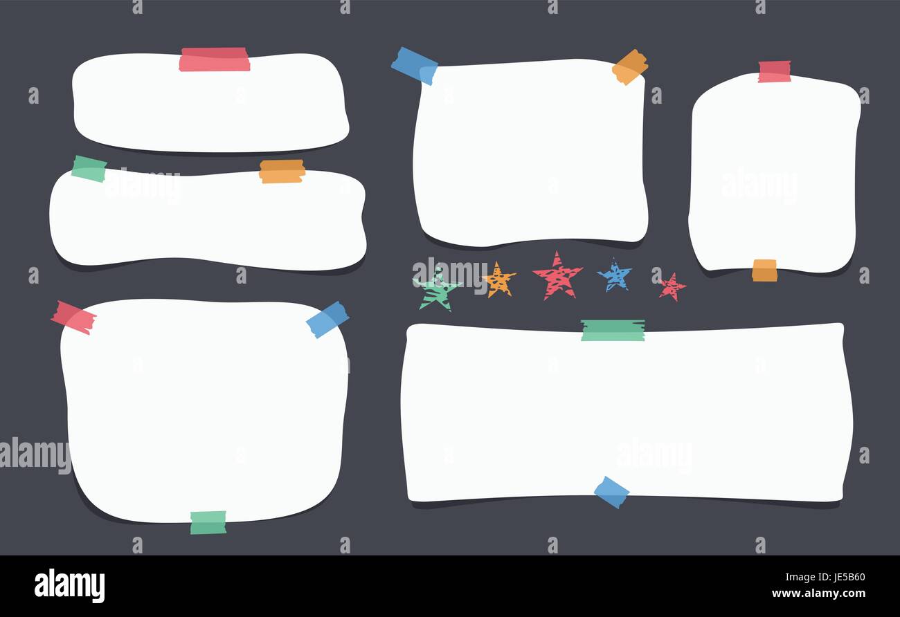 White blank note, notebook, copybook sheets with rounded corners stuck ...