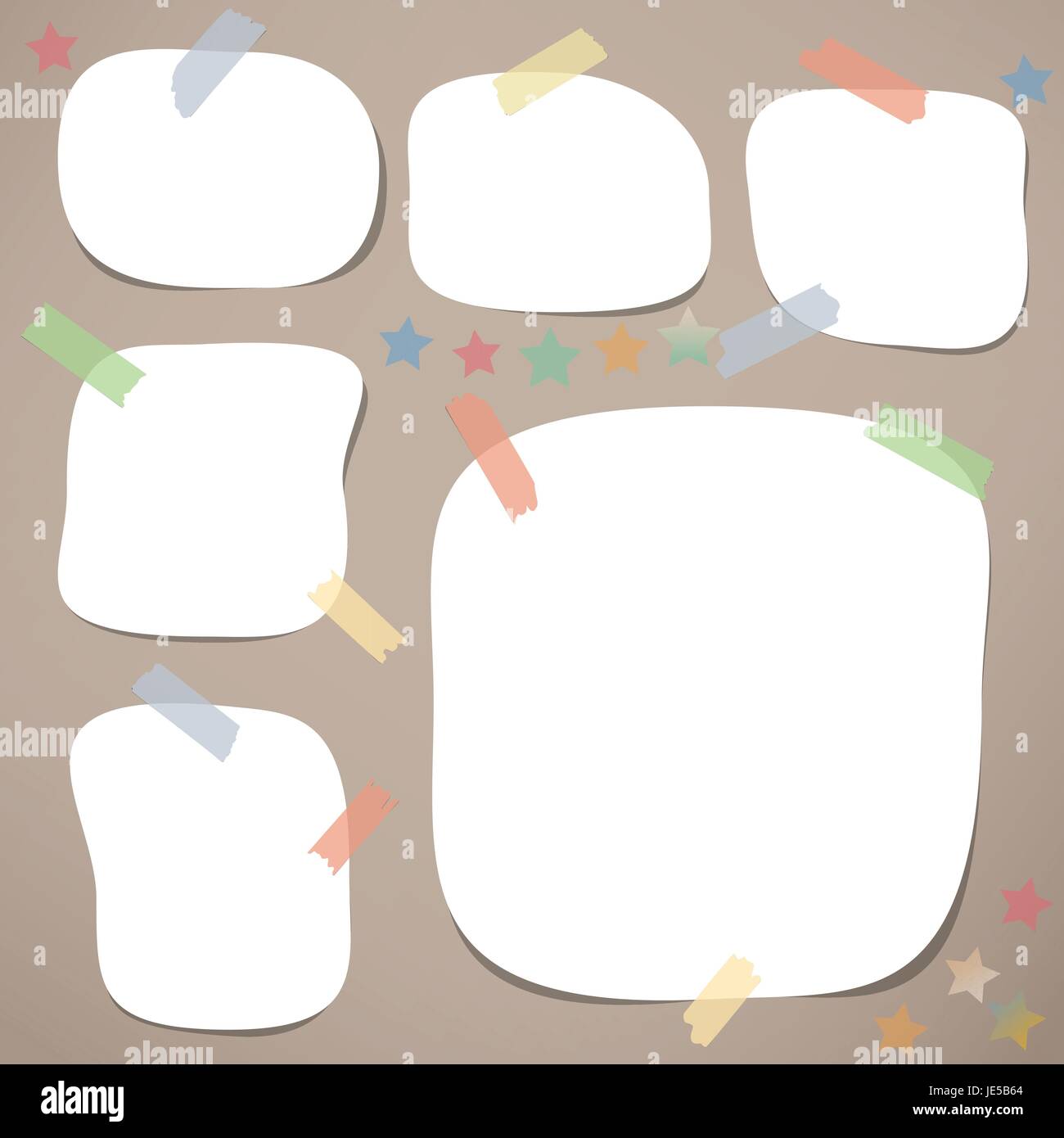 White blank note, notebook, copybook sheets with rounded corners stuck ...