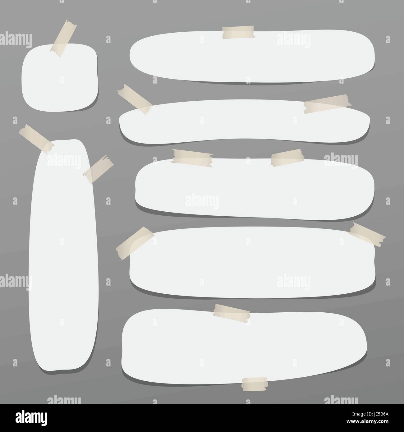 White blank note, notebook, copybook sheets with rounded corners stuck ...