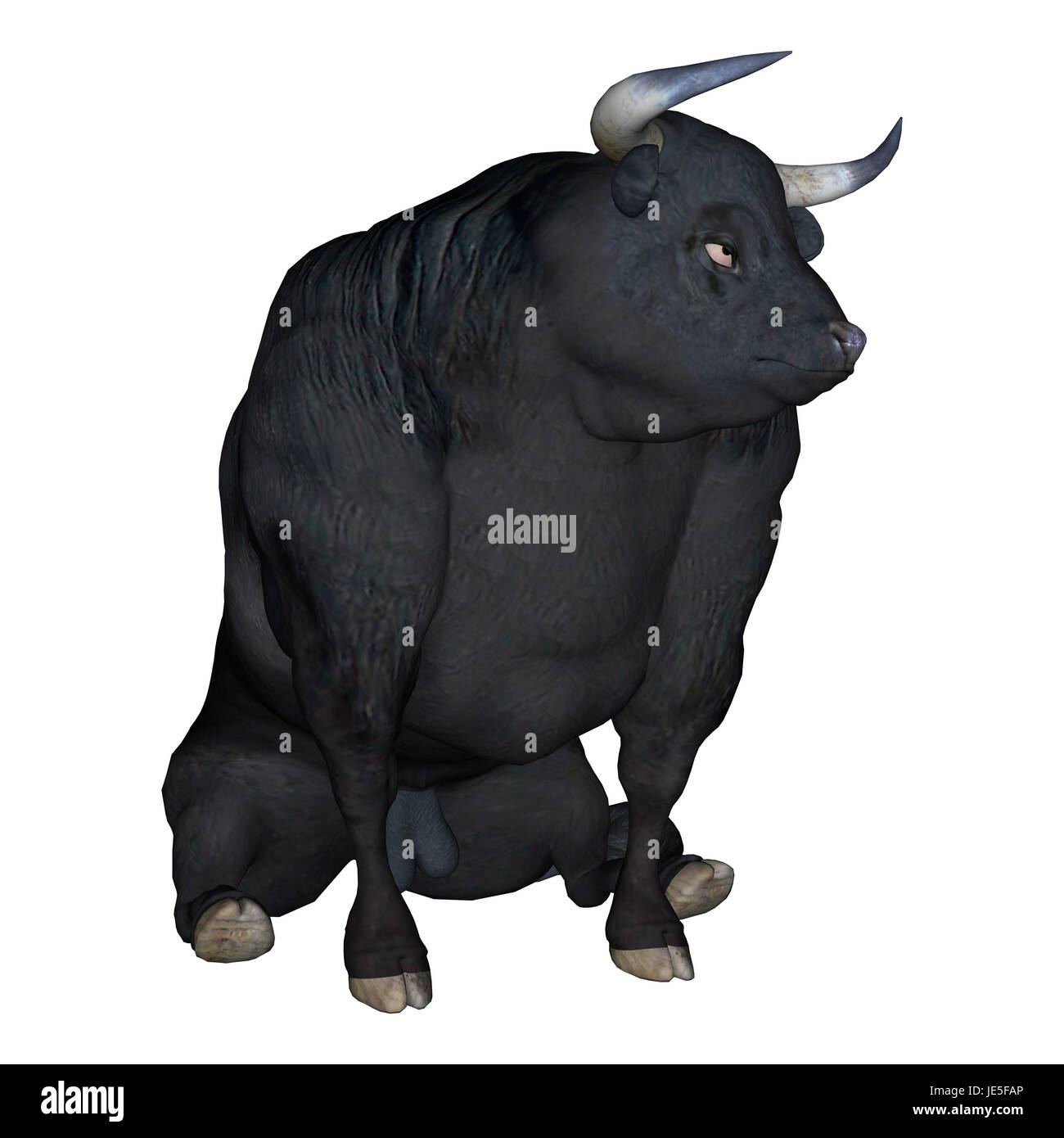 3D digital render of a laying black bull isolated on white background ...