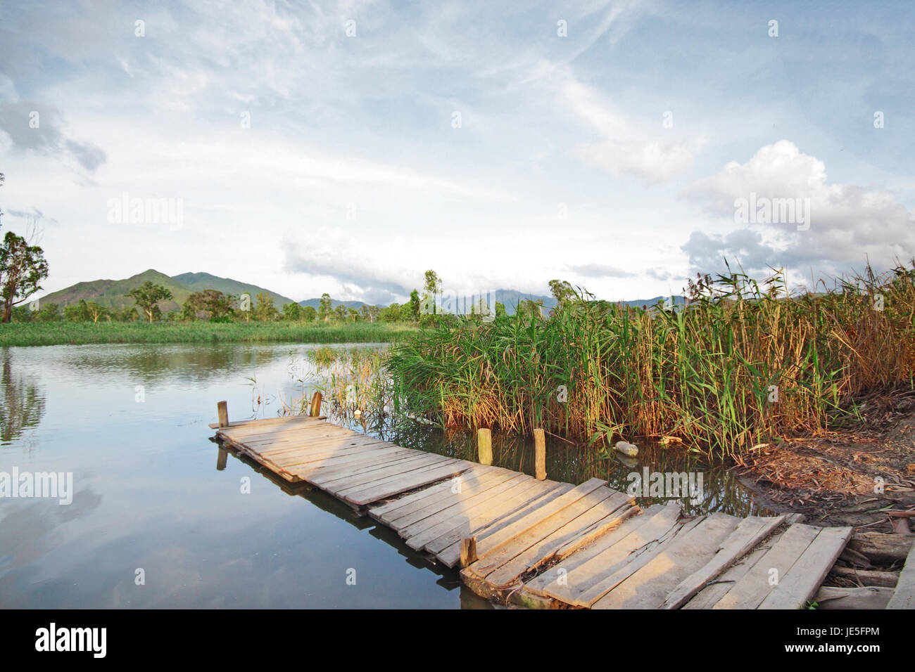 Jetty on lake at day Stock Photo - Alamy