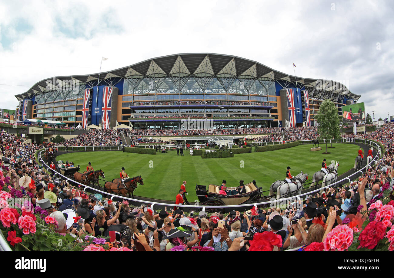 A general view of the Parade Ring as Queen Elizabeth II passes in the ...