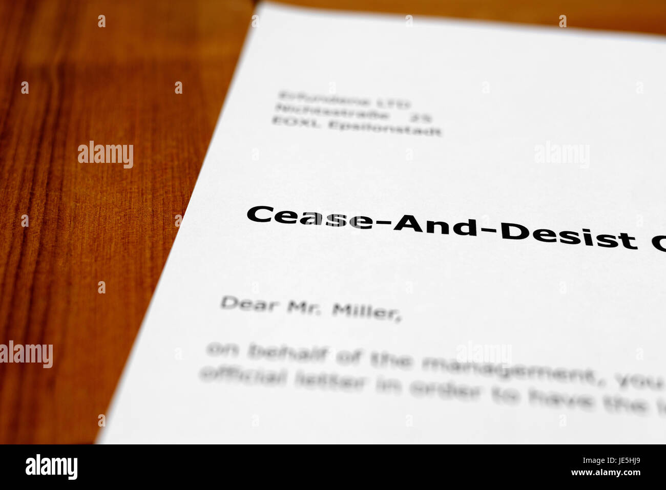 Cease and desist warning hi-res stock photography and images - Alamy