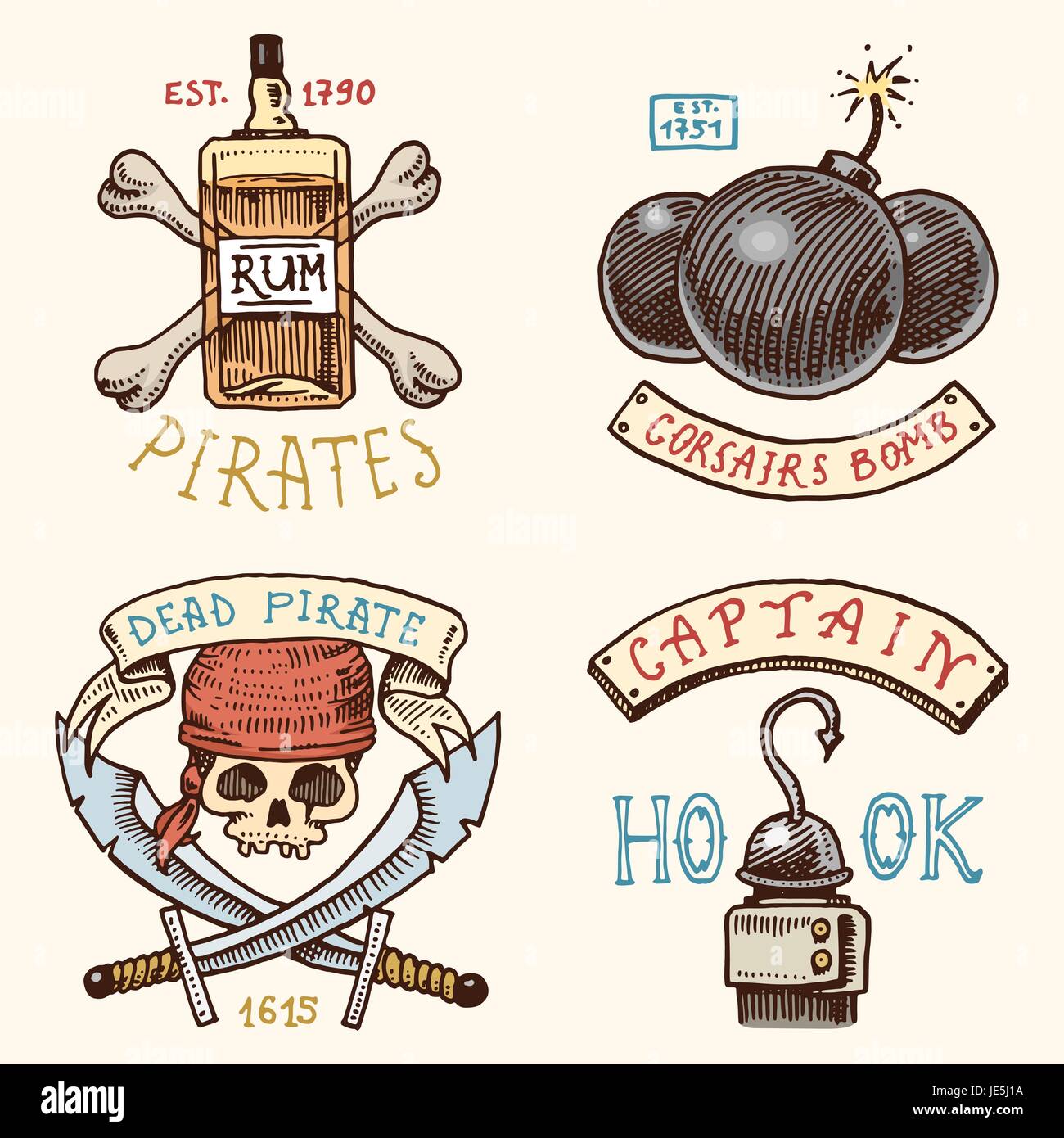 Vintage sword labels logo set hi-res stock photography and images - Alamy