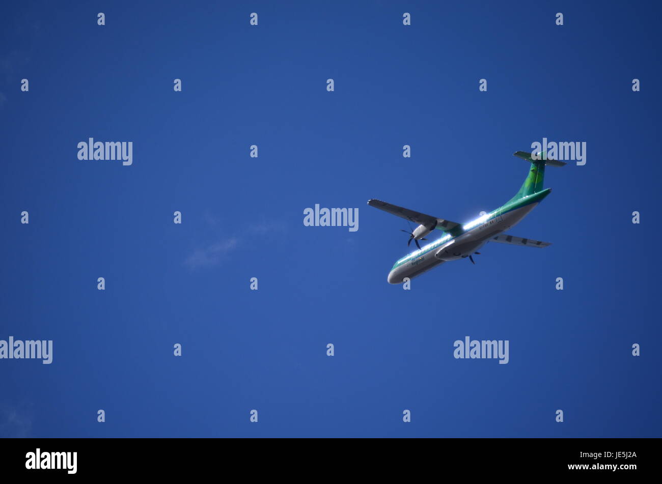 Green and White Double Helix Regional Airplane Flying Left Green and ...
