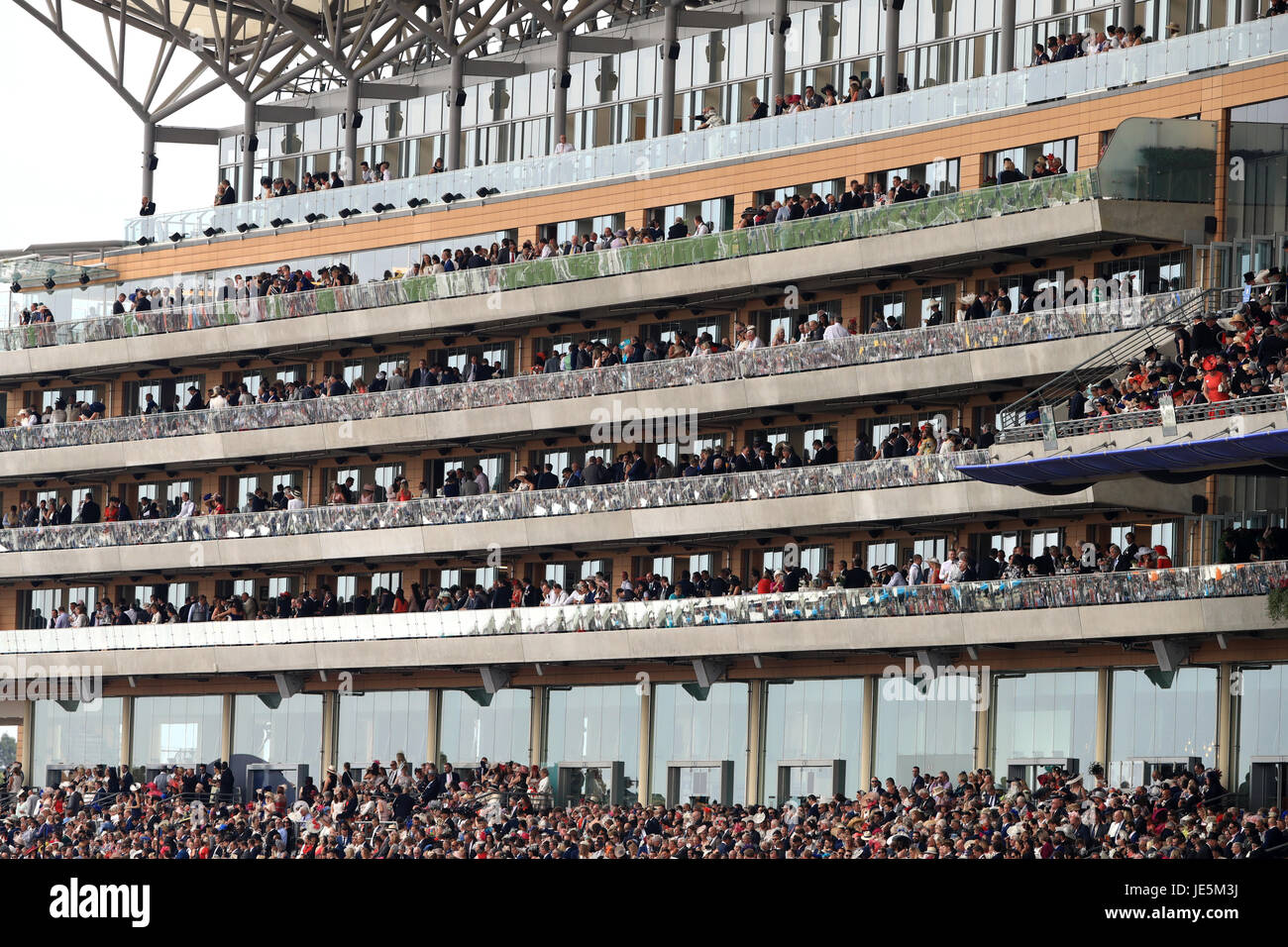 A general view of a packed grandstand during day three of Royal Ascot ...