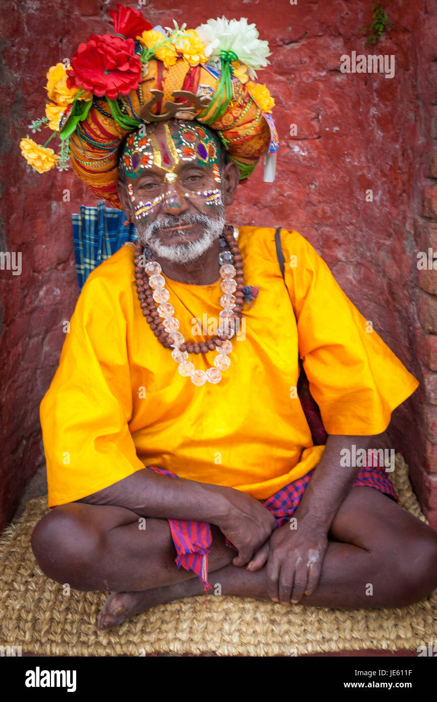 A Hindu Sadu Holy Man or Sadhu on the streets of Patan in Nepal, Nepal ...