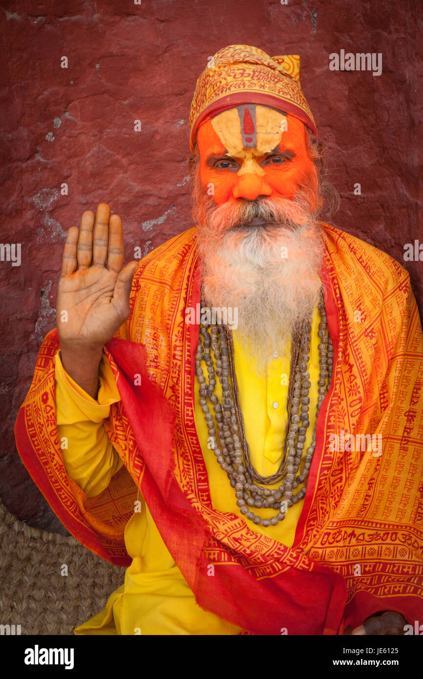 A Hindu Sadu Holy Man or Sadhu on the streets of Patan in Nepal, Nepal ...