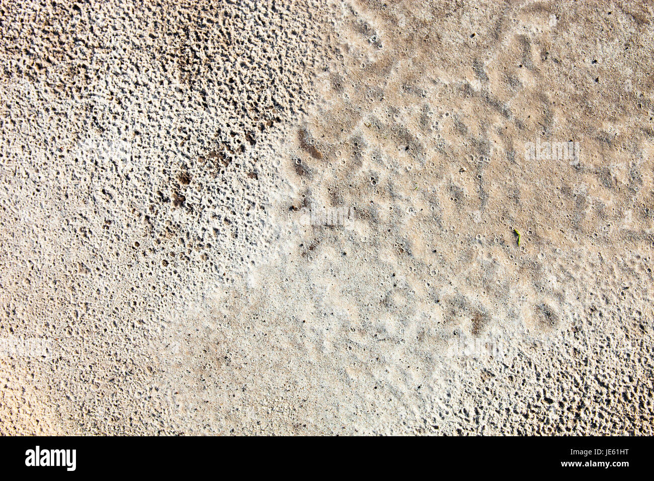 Sand surface after the rain with the visible traces of the raindrops ...