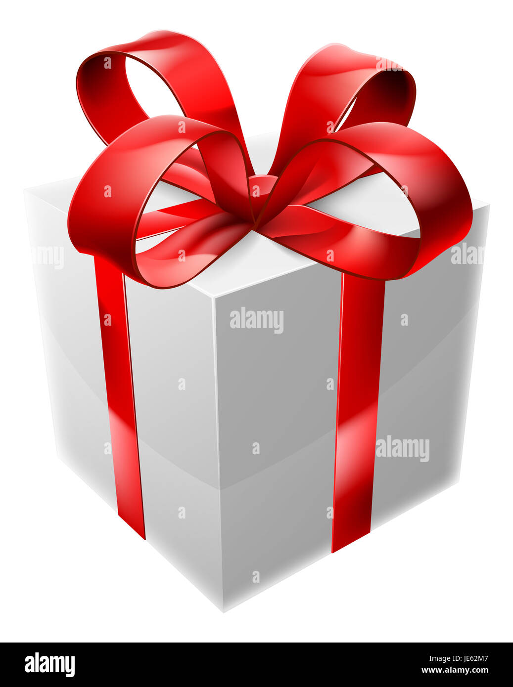 An illustration of a red and white present with a ribbon and large bow ...