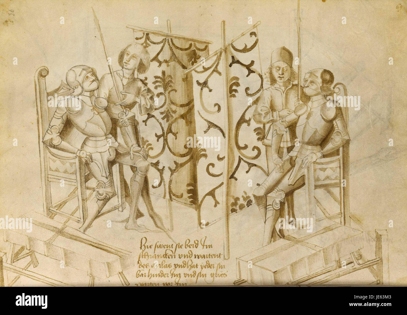 A page from 'De Fechtbuch' by Talhoffer, a medieval German fencing manual, illustrating ...