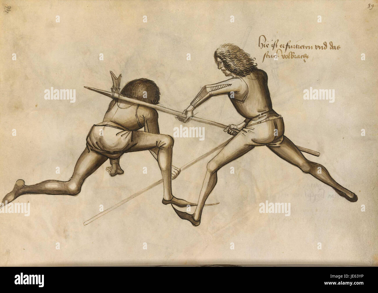 A page from the Fechtbuch Talhoffer, a medieval German martial arts manual, illustrating combat ...