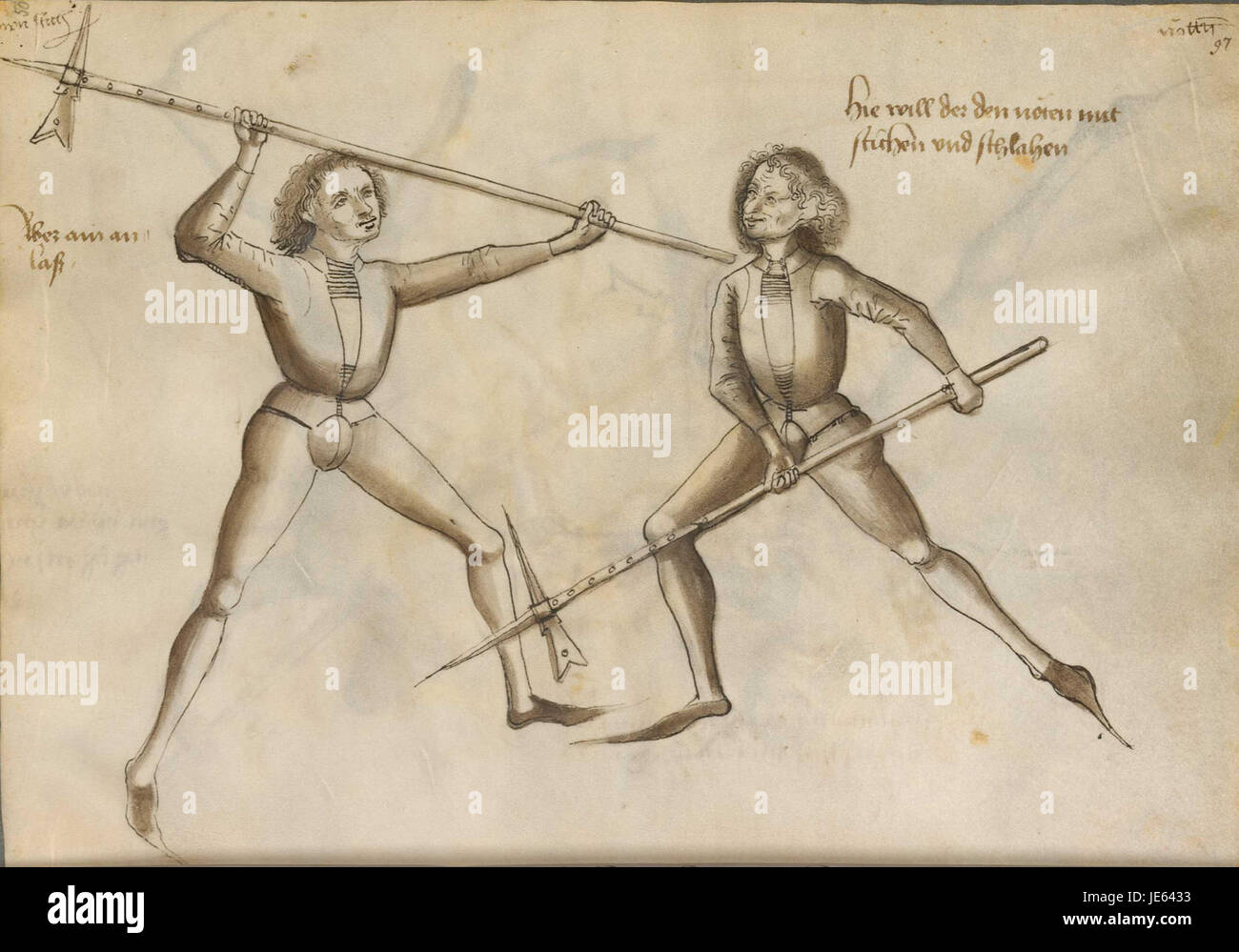 A page from the 'Fechtbuch' by Talhoffer, a historical German martial arts manual. The page ...