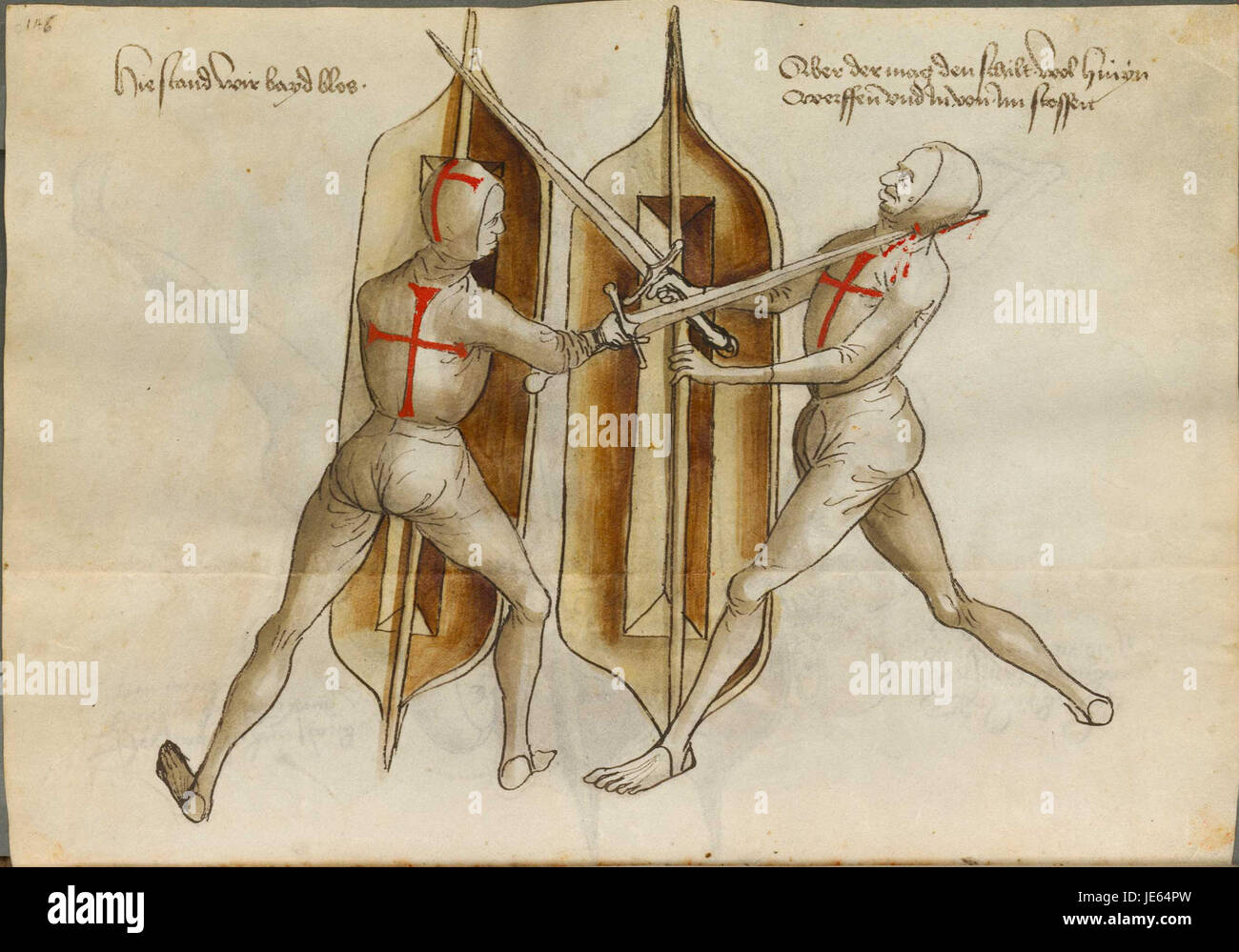 A page from the 'Fechtbuch' (Fencing Manual) by Talhoffer, illustrating medieval German martial ...