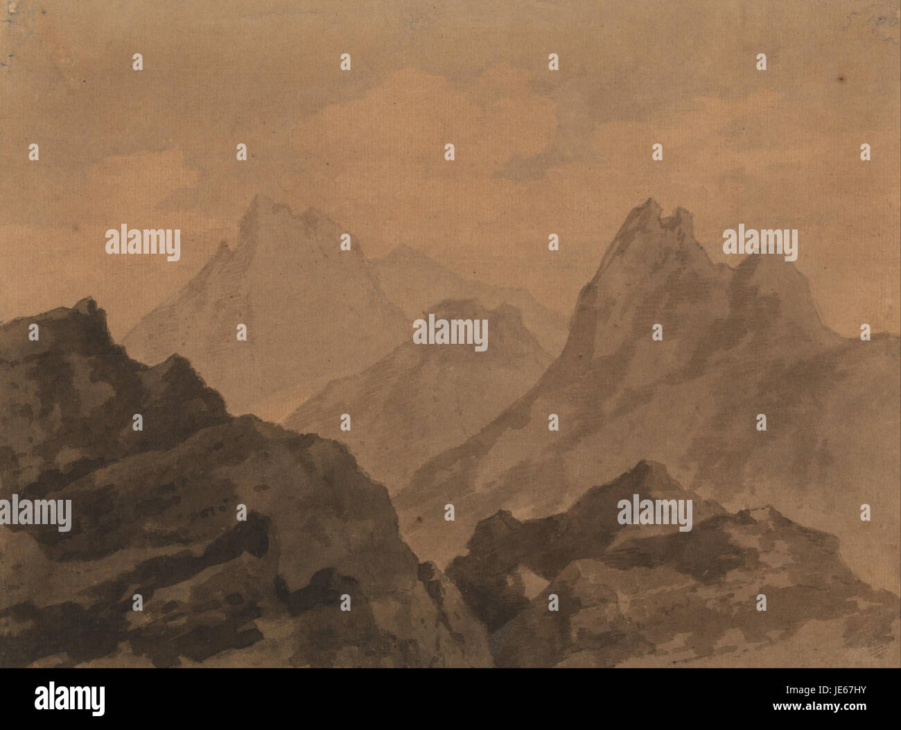 Alexander Cozens' 'Mountain Tops (A Mountain Study)' is a landscape ...