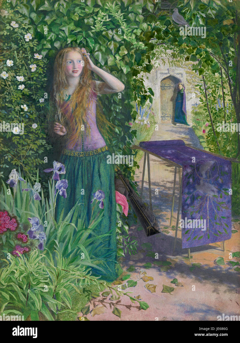This painting, 'Fair Rosamund' by Arthur Hughes, illustrates the ...