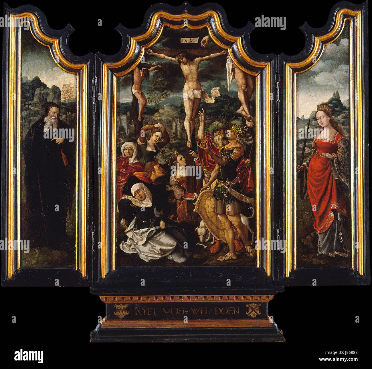 This religious triptych, attributed to the Master of the Von Groote Adoration, includes scenes ...
