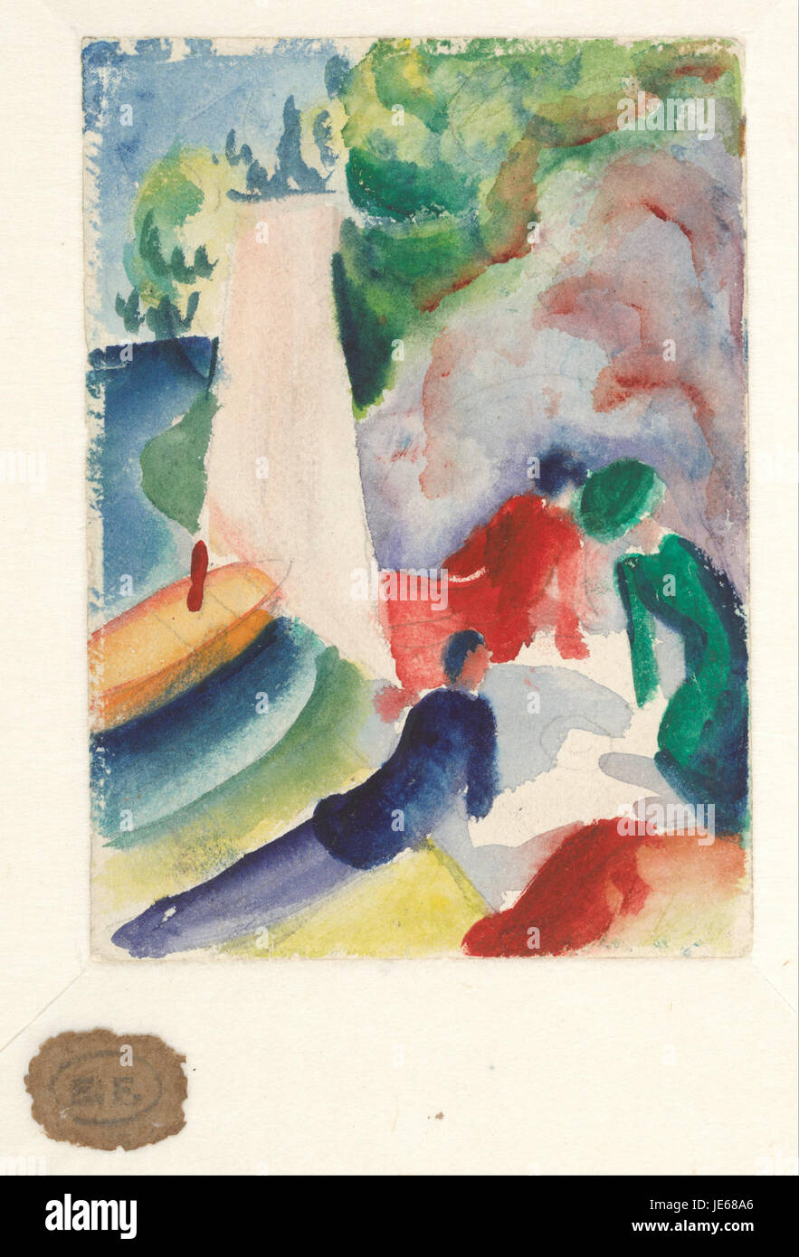 A 1913 painting by August Macke, titled 'Picnic on the Beach ...
