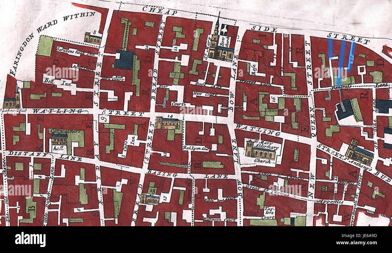 This map from John Stow's 1720 publication illustrates the streets and ...