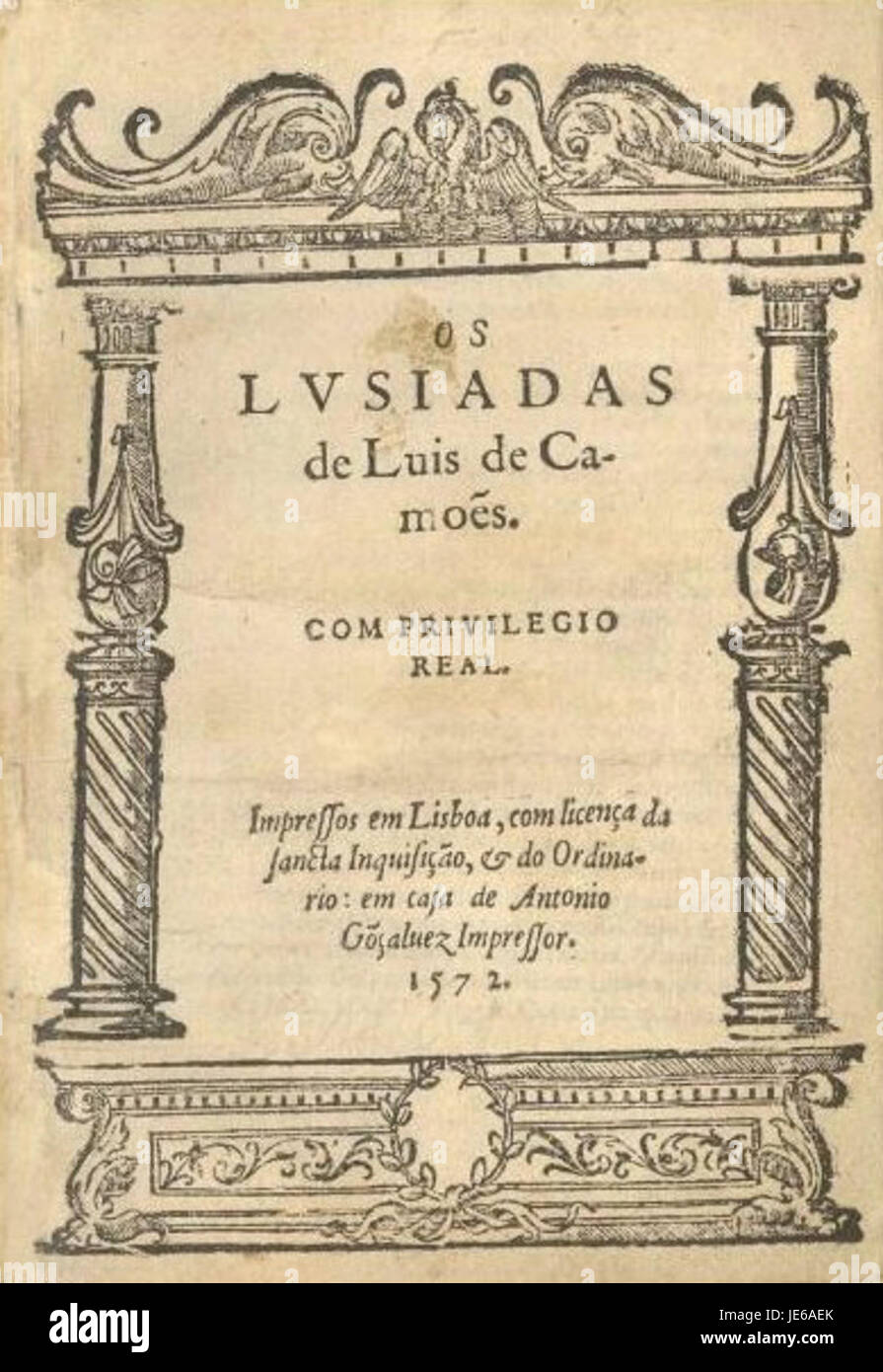 The front page of the 1572 edition of 'Os Lusíadas,' an epic poem by ...