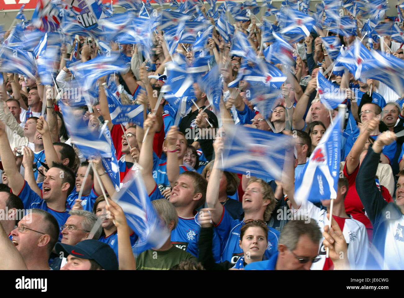 RANGERS FANS WITH FLAGS GLASGOW RANGERS FC IBROX STADIUM GLASGOW ...