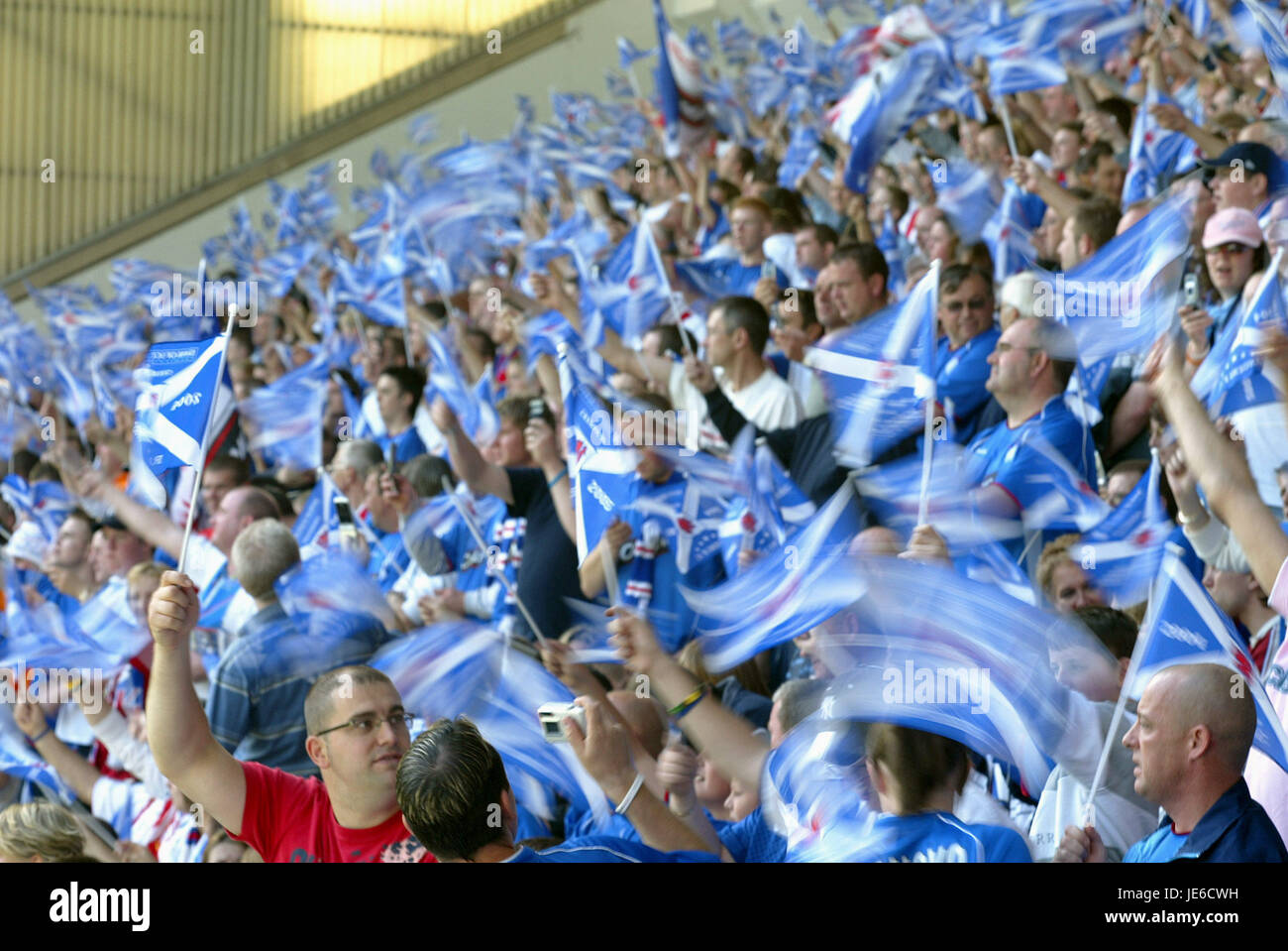 RANGERS FANS WITH FLAGS GLASGOW RANGERS FC IBROX STADIUM GLASGOW ...