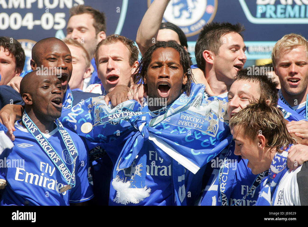 DROGBA LEADS CELEBRATIONS CHELSEA CHAMPIONS 2004-2005 STAMFORD BRIDGE ...