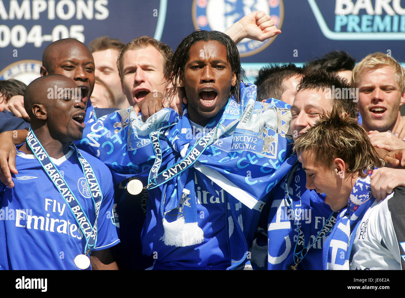 DROGBA LEADS CELEBRATIONS CHELSEA CHAMPIONS 2004-2005 STAMFORD BRIDGE ...